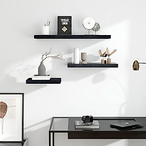 Fun Memories Deep Floating Shelves - 16" W x 9" D x 1.6" H Rustic Black Wall Shelf - Wall Mounted Shelves for Storage - Wooden Shelves with Invisible Brackets for Living Room, Farmhouse - Set of 2