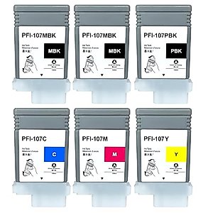 Primer Ink Compatible Ink Cartridge Replacement for Canon PFI107 PFI-107 IPF6705B001 iPF670 iPF680 iPF685 iPF780 iPF770 iPF785 (2MBK, 1BK, C, M, Y) 6 Pack, Cyan