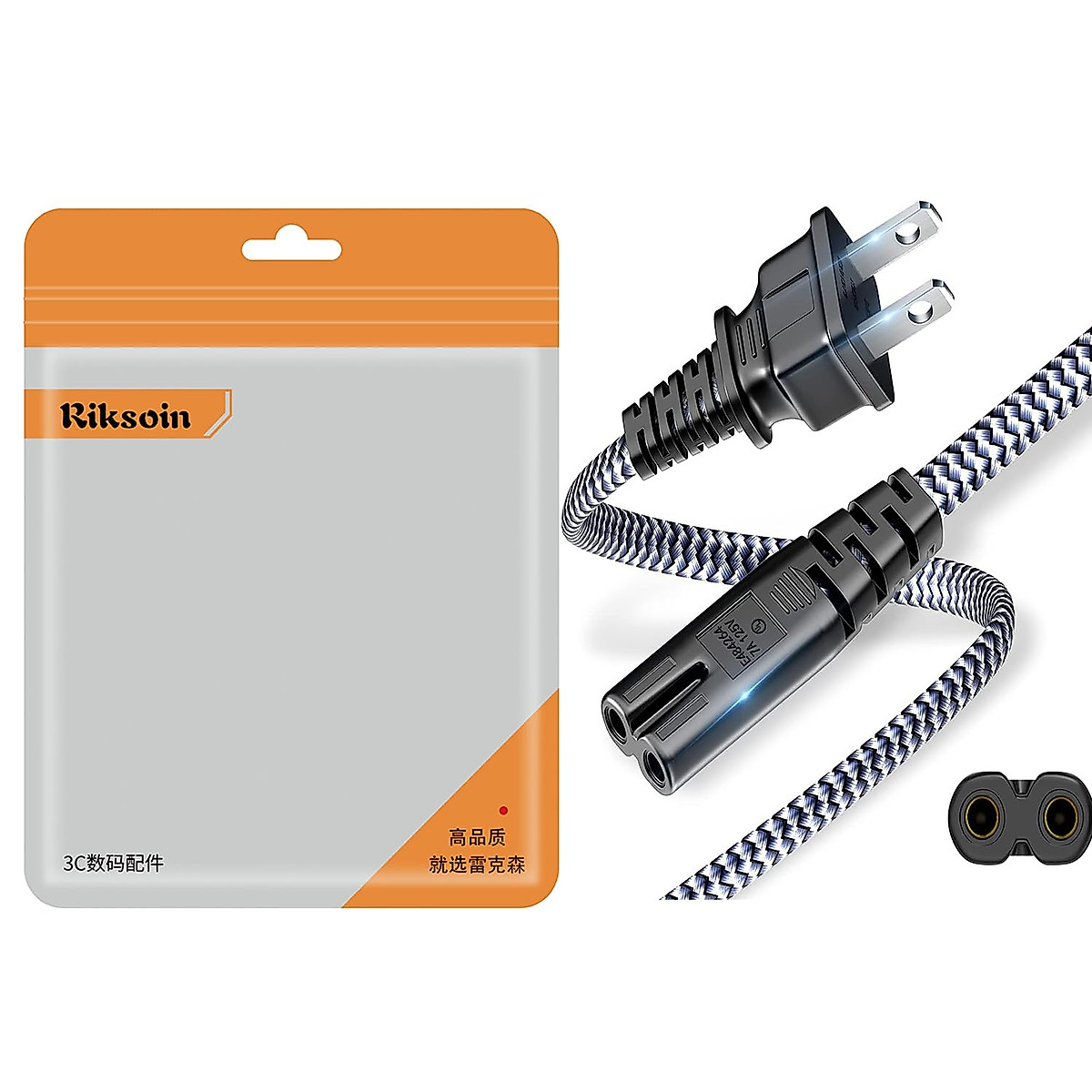 Power Cord,RIKSOIN Short 2 Prong Power Cable 1.64ft/0.5m AC Power Cable 7A 125V 18AWG Electric Adapter Cables 2 Pin Replacement Cable for PS5,PS4,PS3,Game Console,Printer,Monitor, Speaker,HDTV