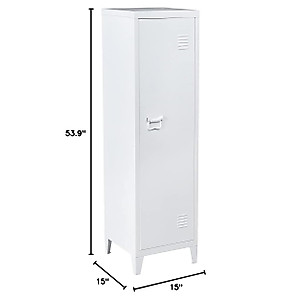 FurnitureR Commercial Metal Storage Organizer Scandinavian File Cabinet Chest Floor Standing 54.1 inches1 Door 3 Shelves Removable, Home Office White