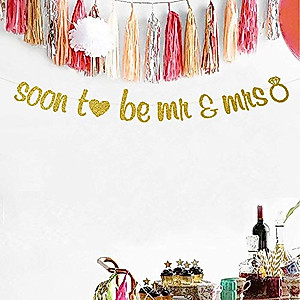 Soon To Be Mr & Mrs Banner - Engagement Bridal Shower Bachelorette Bachelor Wedding Party Decorations Sign Gold Glitter