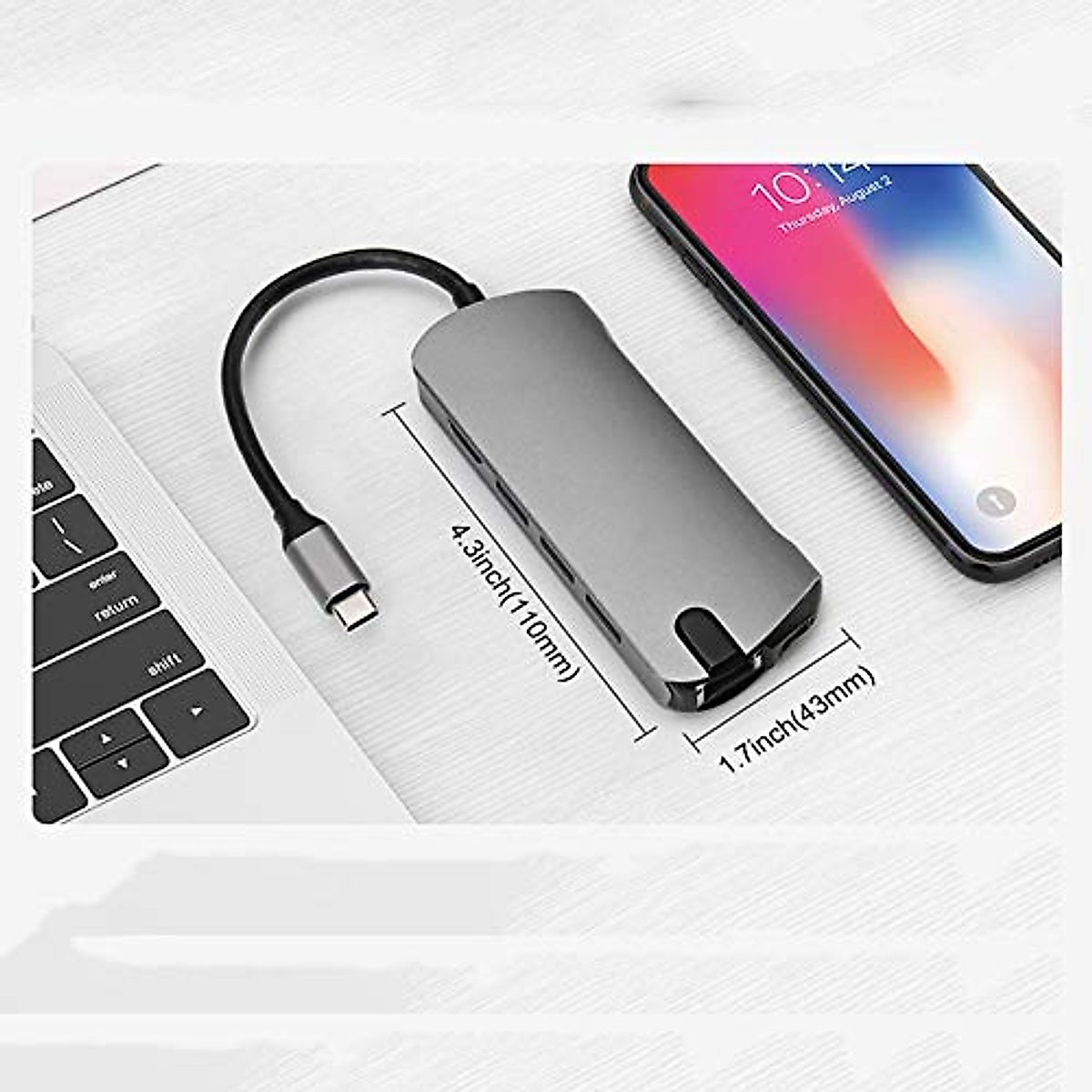 XUNMAIFHB Portable Docking Station,8-in-1 USB Type-c Converter 1 Drag 8 Computer Splitter USB3.0A, HDMI, RJ45 (Gigabit) TF/SD, PD Fast Transmission