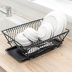 Plate Rack Draining Dish Rack Dish Rack & Drainboard Set - The Counter Dish Drying Rack with Drain Board & Utensil Holder for Kitchen Pan Plate Holder (Color : Black)