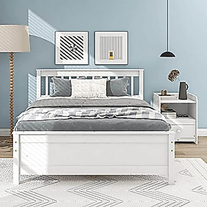 Anwick Twin Bed Frame Wood Slats Platform Twin Size Bed Frame with Headboard, No Box Spring Required Single Platform Bed Frame for Girls Boys (White)