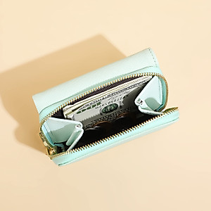 JIUFENG Women's RFID Blocking Short Wallet Multi Purpose Zipper Folded Purses Coins Pouches Multi-card Position Card Organizer (Green)