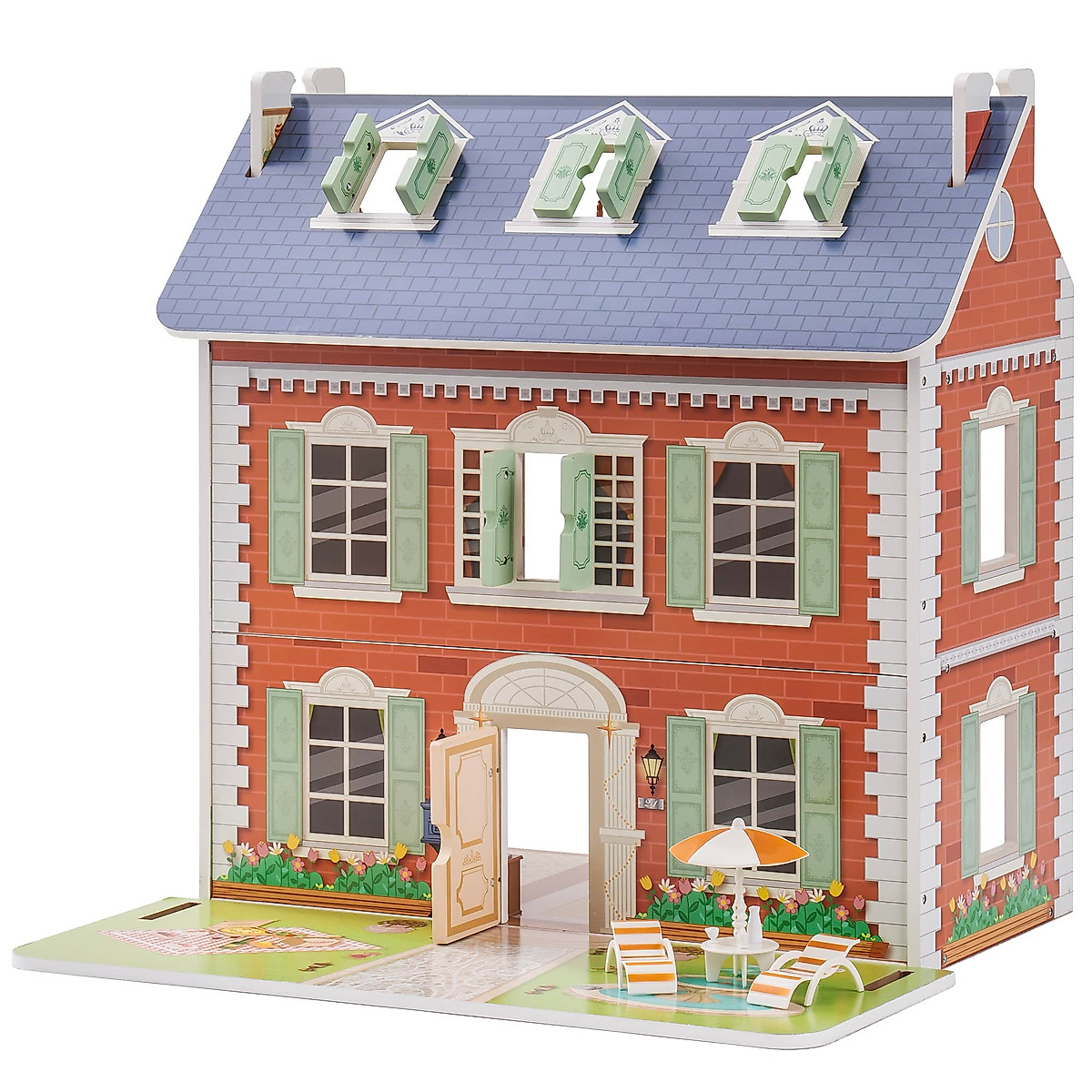 ROBUD Wooden Dollhouse for Kids Girls, Pretend Play Toy Gift for 3 4 5 6 Years Old Girls Boys