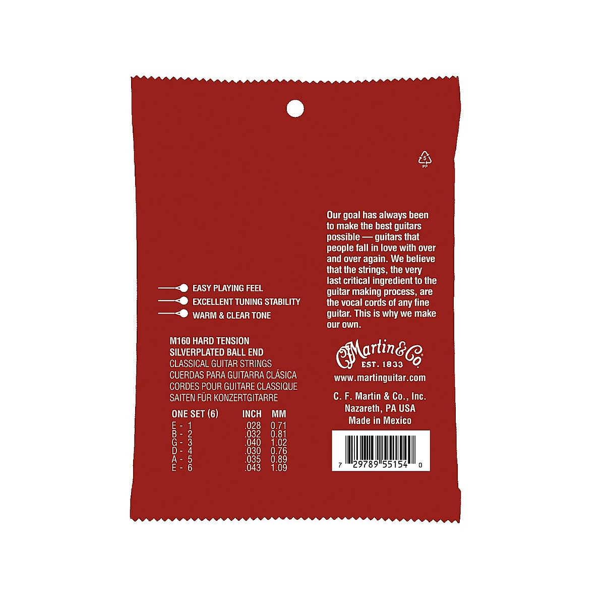 Martin M160 Silverplated Ball End Classical Guitar Strings, High Tension