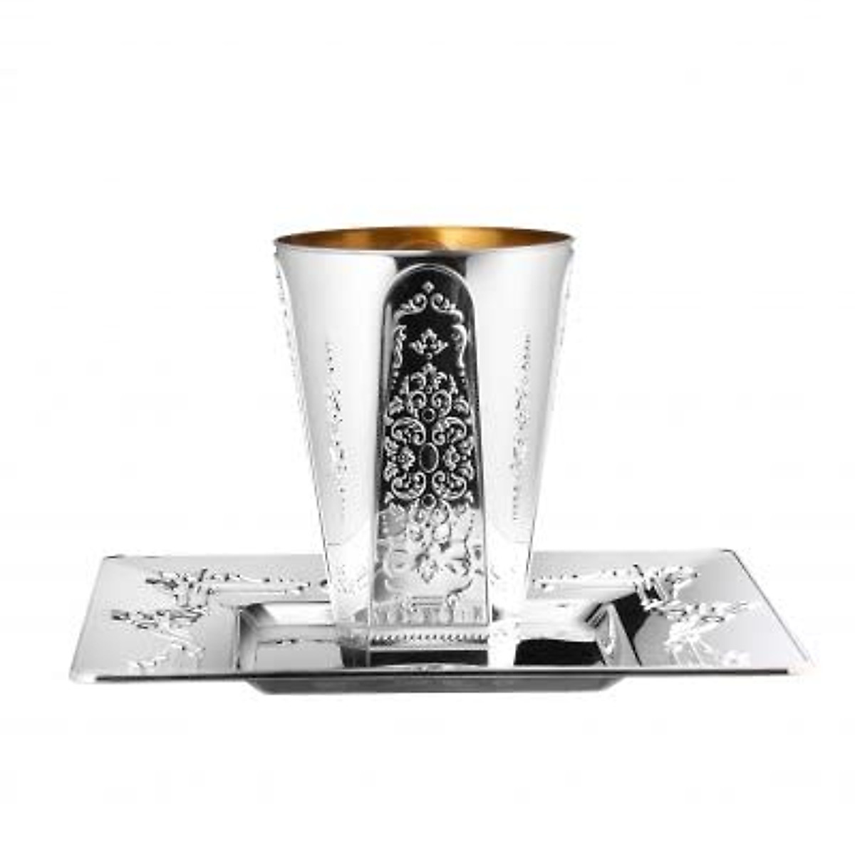 Premium Regal Square Disposable Kiddush Cups with Trays, 5.5oz (5 Count) | Elegant Silver-Colored Plastic Tumblers | Heavy Weight | Perfect for the Seder Table, Sabbath Getaways and Gatherings