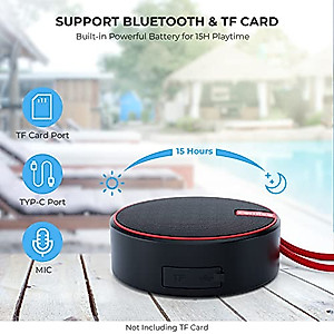 comiso IPX7 Waterproof Bluetooth Speaker, Wireless Shower Speakers with HD Sound, Small Outdoor Portable Speaker Support TF Card for Boating, Pool, Hiking, Camping, Gifts for Men & Women - Black/Red