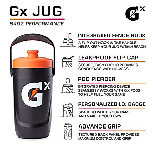Gatorade Gx Performance Jug, 64oz, Leakproof, Non Slip Grip, Great for Athletes, Neon Yellow