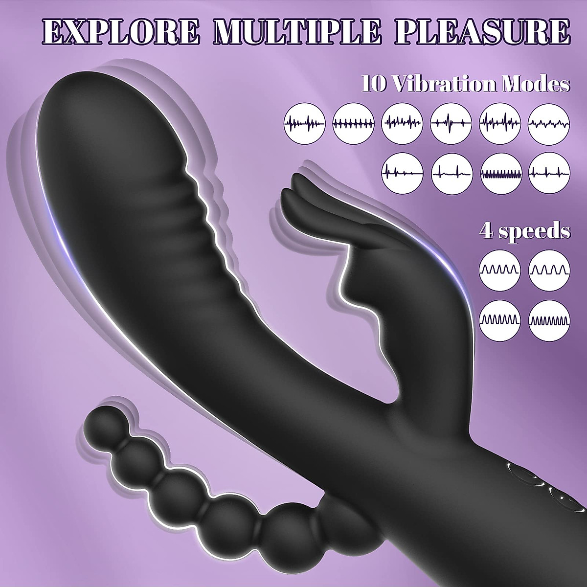 Rabbit Anal Dildo Vibrator with 10 Vibrating Clitoris Stimulator Sex Toy 3 in 1 G Spot Vibrator, Anal Stimulator Massager for Adult Sex Toys Women & Couple Games Silicone Waterproof Rechargeable