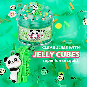 Green Clear Slime with Jelly Cubes and Cute Slime Add-ins, Glimmer Slime Crunchy Crystal Slime Boba Slime, Super Soft Sludge Toy with Cute Charms Kids Party Favors Slime for Girls and Boys