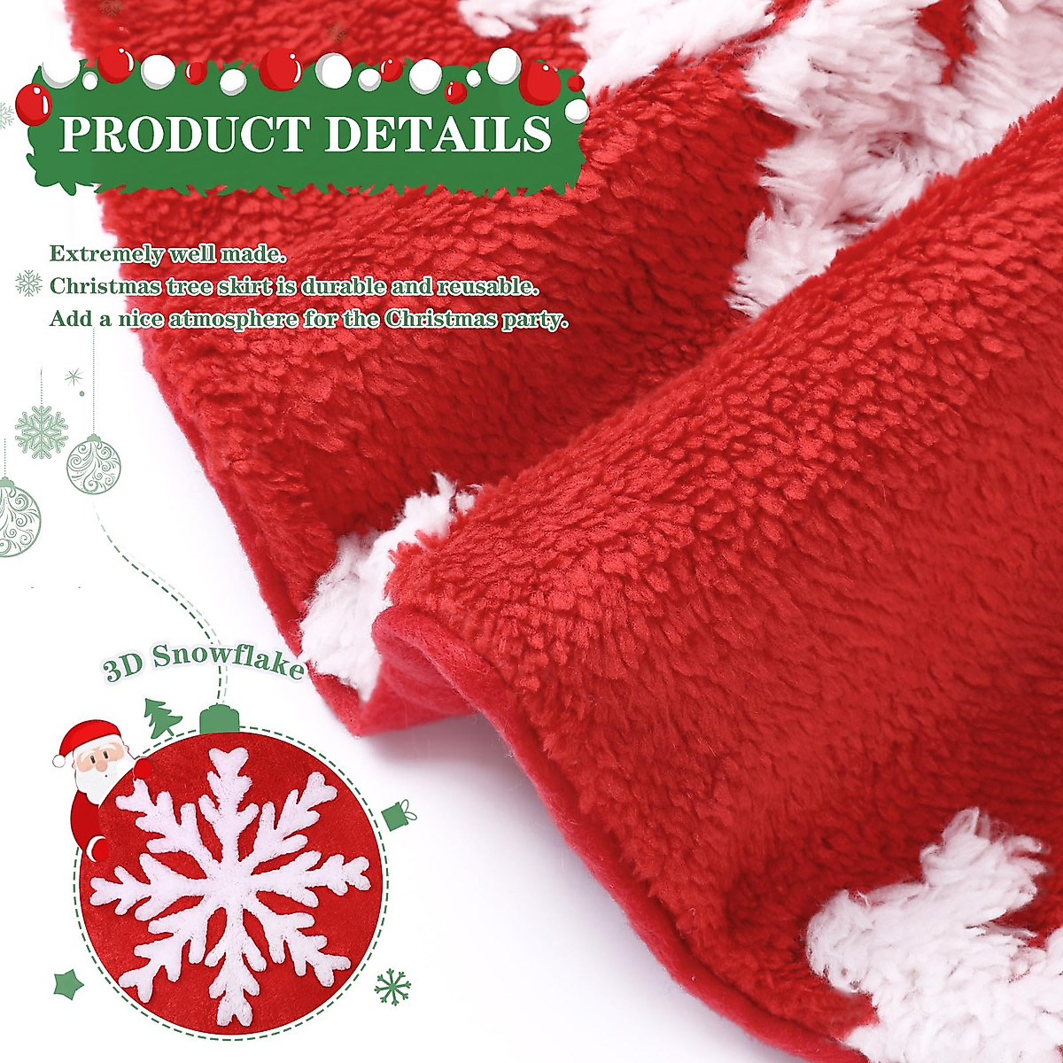 24 Inch Tree Skirt Small Red Christmas Tree Skirts with White Snowflakes Faux Fur Xmas Tree Decorations