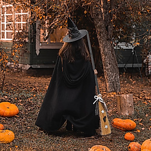 LOGOFUN Halloween Witch Broom Witch Broomstick with Ribbon Plastic Witch Broom Prop for Kids Adults Party Cosplay Costume Accessories - White