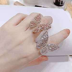 Cubic Zirconia Butterfly Ring Sparkling Crystal Bow-Knot Knuckle Ring Wedding Jewelry for Women