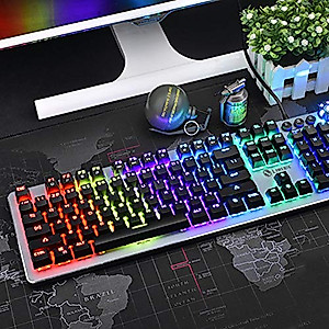 Feeling-one Gaming Keyboard, Colorful Rainbow LED Backlit Wired Computer Gaming Keyboard with 104 Keys, USB Wired Keyboard and Spill-Resistant for Windows PC Gamers Desktop 1 Pack,Black
