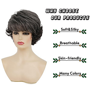 Sallcks Short Curly Grey Wigs for Women Soft Synthetic Heat Resistant Hair Replacement Full Wigs for Daily Party Use (Ombre Grey)