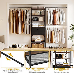 DWVO Closet System, Walk In Closet Organizer Systems with 3 Drawers, Closet Organizers and Storage with Shelves and 3 Expandable Hanger Rods, Fits 6-9 ft Space, Black