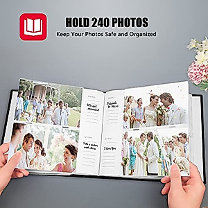 Photo Album 4x6 240 Photos Linen Frame Cover with Memo Areas, 4x6 Photo Album, Wedding Photo Album 4x6, 4x6 Photo Book with Writing Space for Wedding Kids Family Vacation Baby Engagements (Black)