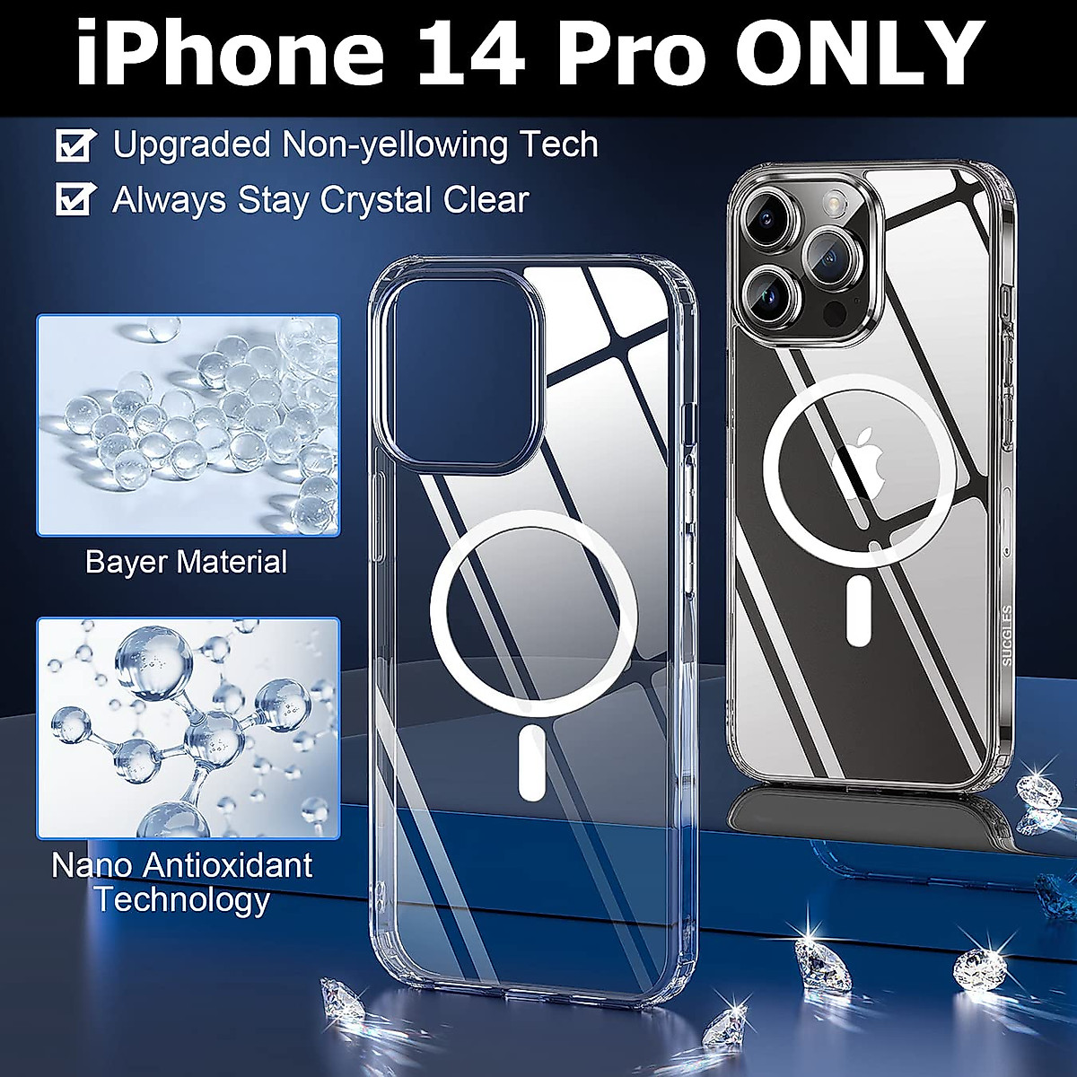 [2023 New] for iPhone 14 Pro Case with MagSafe, [Strong Magnet] [10FT Military Grade Protection] [Non-Yellowing] Magnetic Clear Slim Thin Cover for Apple 14 Pro Phone Case 6.1in (Clear-Mag Safe)