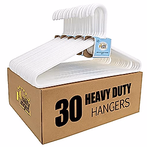 Quality White Plastic Hangers 30 Pack - Super Heavy Duty Plastic Clothes Hanger Multipack - Thick Strong Standard Closet Clothing Hangers with Hook for Scarves and Belts-17 Coat Hangers (White, 30)