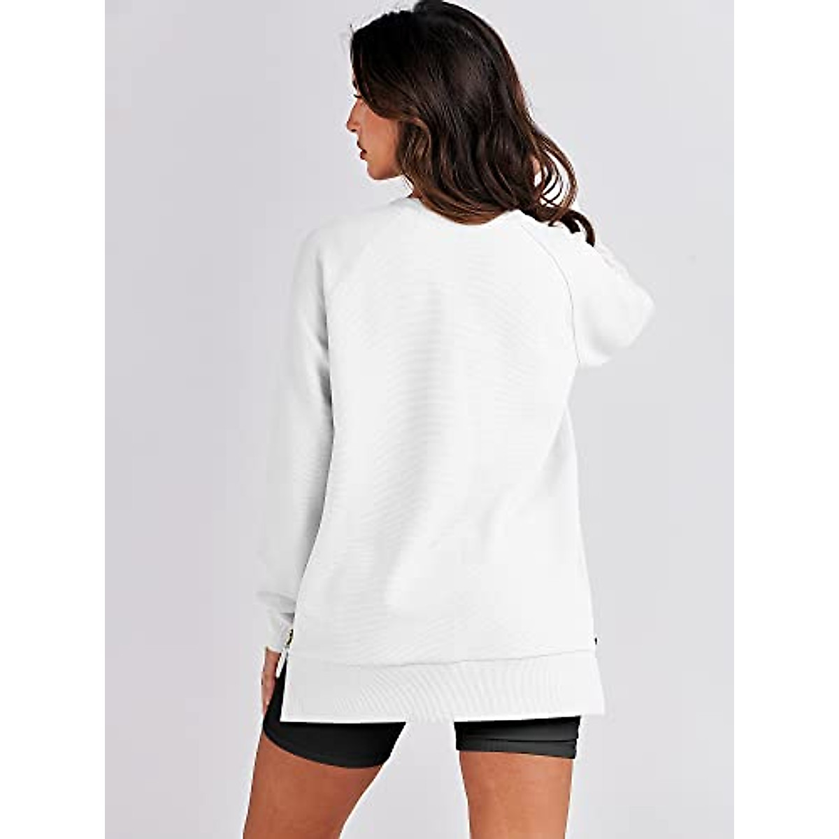 ANRABESS Women's Oversized Sweatshirts Long Sleeve Tunic Tops Crew Neck Soft Pullover With Side Zipper Shirt Trendy Clothes 2023 A1073-baise-L White