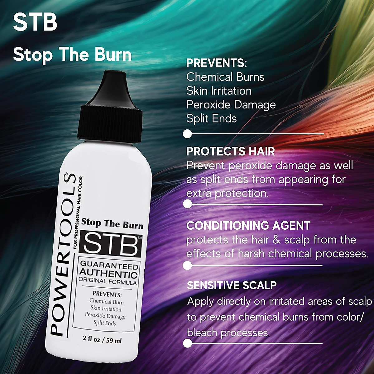 POWERTOOLS STB, The Original Stop The Burn 2 oz | Mix Directly Into Hair Color Formula To Lessen Scalp Irritation From Hair Color