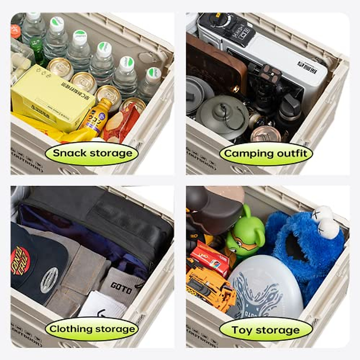 GOTO 50L Folding Storage Box with Wooden Lid, Stackable Foldable Storage Bin with Wooden Cover, Side Opening Folding Storage Containers for Camping, Car Trunk, Home Sorting (Army Green)