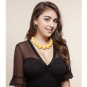 BA UNIQUE FASHION Women's Chunky Large Simulated Pearl Statement Necklace, Bracelet, Earring Set (Cyber Yellow)