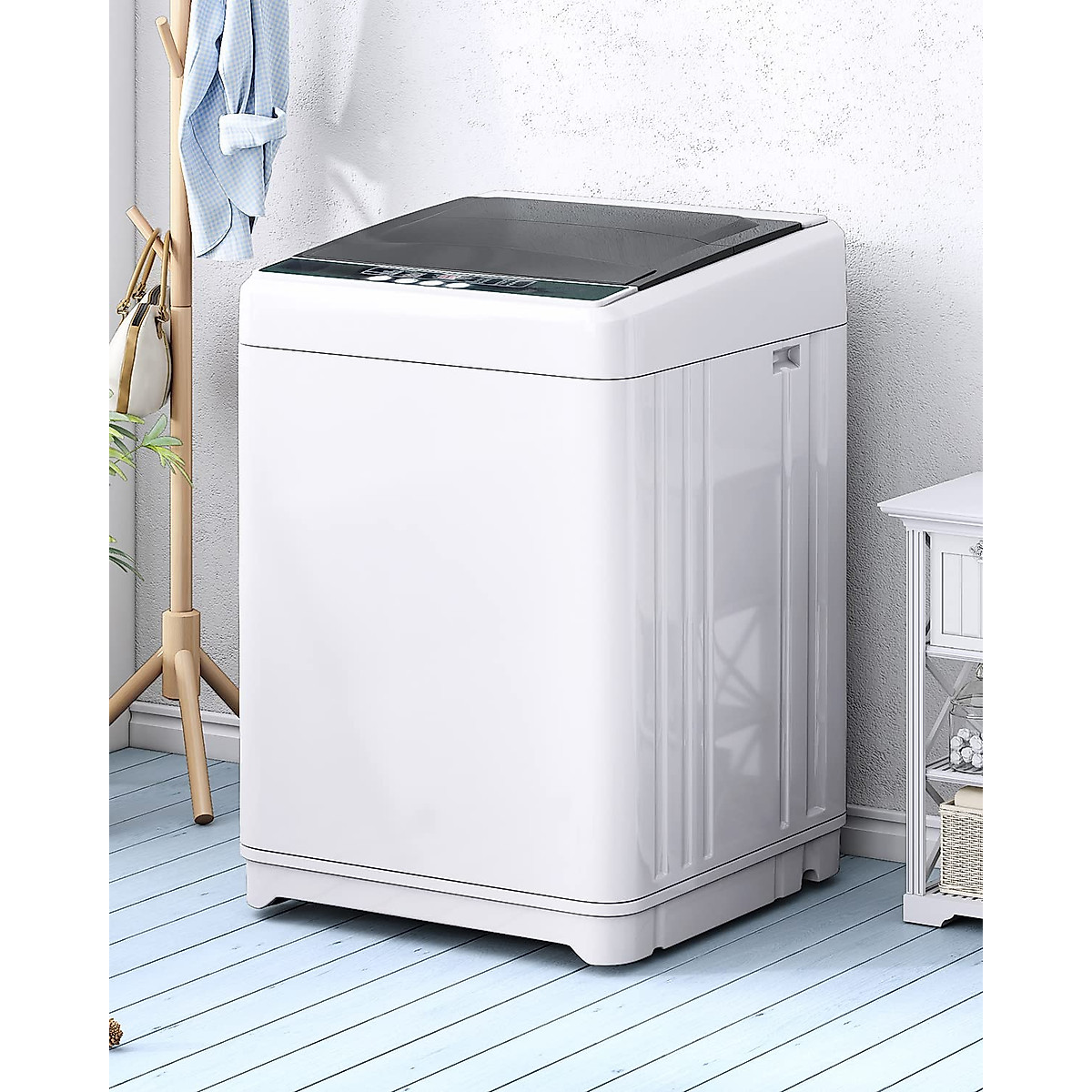 TABU Full-Automatic Washing Machine, 17.6lbs Portable Washing Machine with Dryer, 1.7 Cu Ft 2 in 1 Portable Washer with Drain Pump, 10 Wash Programs, LED Display, 8 Water Levels (White)