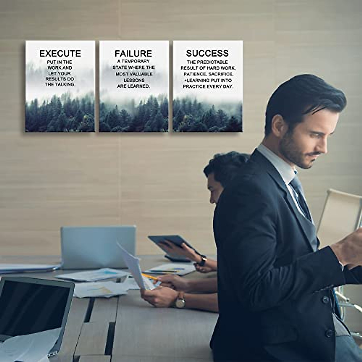 Canvas Wall Art Success Quote, Office Wall Art, inspirational wall art Large Poster, motivational wall art Positive Motivational Set of 3 Prints, Execute Failure Definition, Inspirational poster Print 11.5" x 15" 3 Pieces A-273