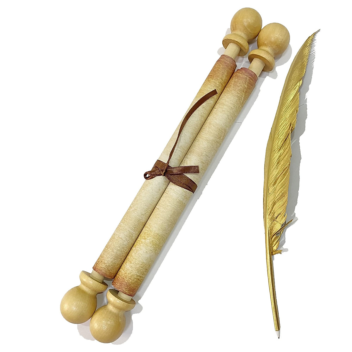 MiraShine Blank Scroll Paper with Wood Rods 8.25 X 36 Inch for Writing, Weding vows, Invitation, Props, Cosplay, Renaissance Festivals, Naughty or Nice List