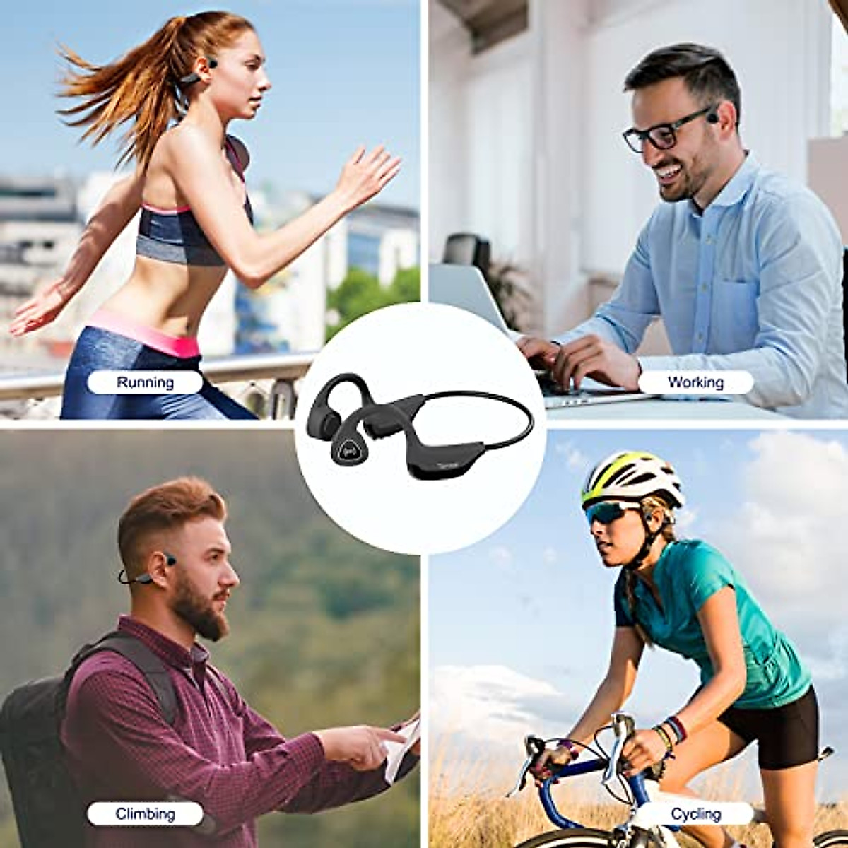 Tayogo Bone Conduction Headphones, Wireless Bluetooth Bone Conducting Earbuds, Open Ear Headset with Mic, for Running, Cycling, Yoga-Grey