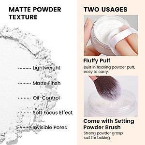 FREEORR Loose Face Powder, Oil Control Minimizes Pores and Fine Lines, Loose Baking Face Setting Powder Makeup, Oil Control Soft Focus Make Up Setting Powder, Matte Flawless Finish,8g (01 Translucent)