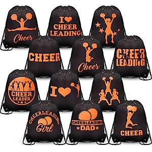 Paterr 12 Pcs Cheer Drawstring Backpack Cheerleaders Drawstring Gym String Bag Sports Gifts for Women Men(Orange, 11.8 x 10 Inch)