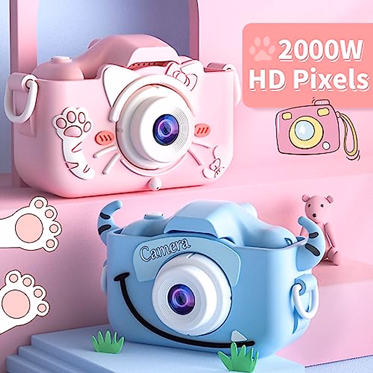 Kids Camera Toys for 3-12 Years Old Boys Girls,Selfie HD Digital Video Cameras for Kids with Protective Silicone Cover, 32GB SD Card,Toddler Digital Camera (Blue)