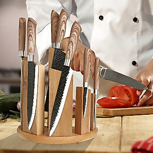 Uniharpa Wooden Semi-circular 360° Magnetic Knife Block Holder Rack Magnetic Stands with Strong Enhanced Magnet & Anti Slip Feet
