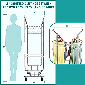 Raybee Heavy Duty Clothes Rack 610 lbs Rolling Clothing Racks for Hanging Clothes Portable Clothes Rack Metal Clothing Rack with Wheels Collapsible & Commercial Garment Rack Heavy Duty