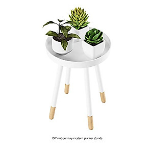 Round End Table - 2-Tone Mid-Century Modern Home Accent Table with Tray Top for Living Room, Bedroom, or Office by Lavish Home (White)