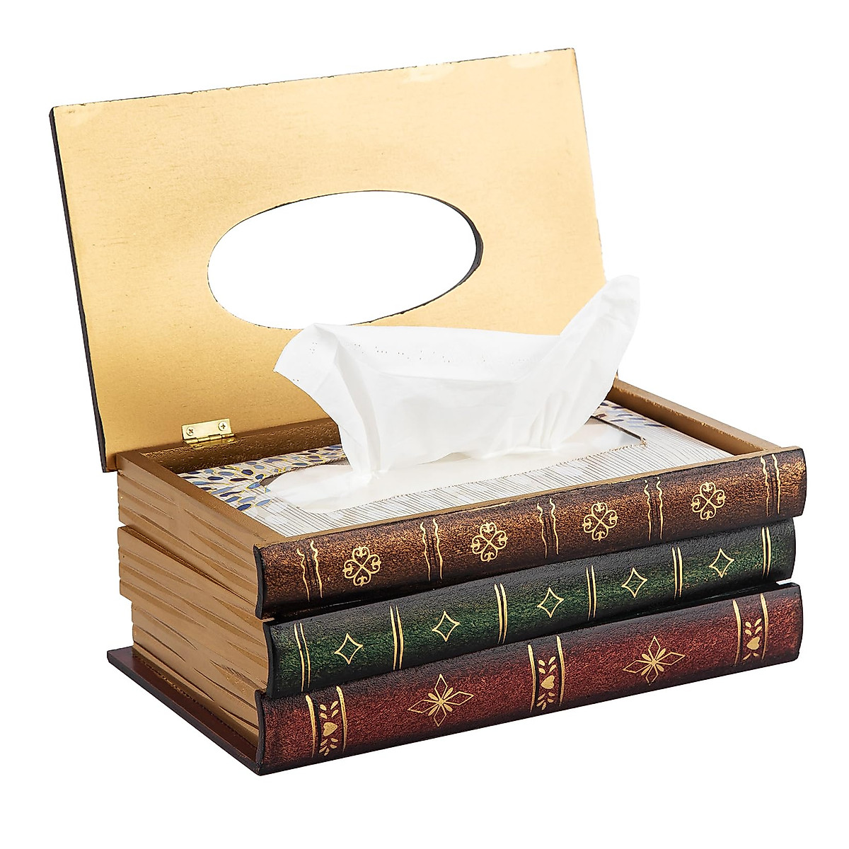 Crafted Classical Retro Wooden Antique Book Tissue Box Cover Rectangular Tissue Holder Dispenser Paper Cover Case Napkin Holder Home Decor for Bathroom living room office car kitchen