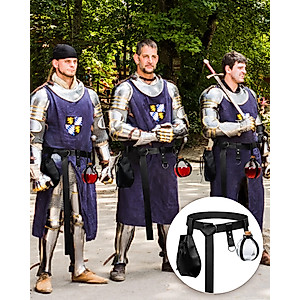 Dunzy 4 Pcs Renaissance Costume Accessories Medieval Belt Skirt Hikes Viking Leather Belt Potion Bottles(Black)