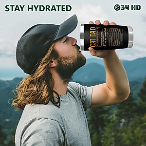 34HD Cat Dad Tumbler with Lid, 20oz Stainless Steel Vacuum Insulated Pet Dad Coffee Mug with Nutrition Facts, Birthday Christmas Father Day Gifts for Cat Papa Friend Husband