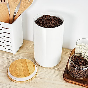 Sweese 817.101 Kitchen Canister, 65oz/1930ml Porcelain Food Storage Jar with Bamboo Lid for Ground Coffee, Flour, Tea, Sugar, Airtight Coffee Container, White
