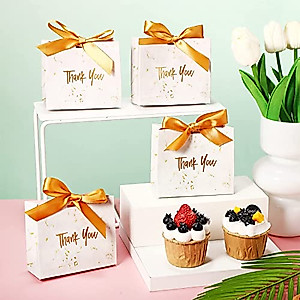 Mimorou 80 Pack Small Thank You Gift Bags Marble Pattern Party Favor Bag with Champagne Gold Bow Ribbon 4.53 x 1.77 3.94 Inch Wedding Mini Goodie for Adults Paper Wrap