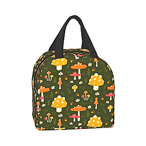 Pubnico Cute mushroom and leaves Lunch Box, Bento Box Insulated Lunch Boxes Reusable Waterproof Lunch Bag With Front Pocket For Office Picnic Hiking Beach