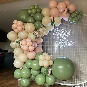 140Pcs Dusty Pink Sage Green Balloon Garland Arch Kit Mist Pink Retro Green Sand White Metallic Silver Latex Balloons for Boho Baby Shower Birthday Wedding Bridal Shower Party Decorations