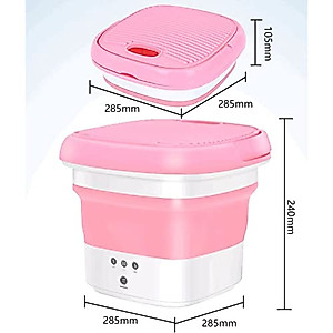 Portable Washing Machine, Mini Folding Washer and Dryer Combo,with Small Foldable Drain Basket for Underwear, Socks, Baby Clothes, Travel, Camping, RV, Dorm, Easy to Carry (Pink)