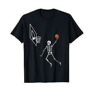 Vintage Skeleton Basketball Player Dunking Hoop Halloween T-Shirt