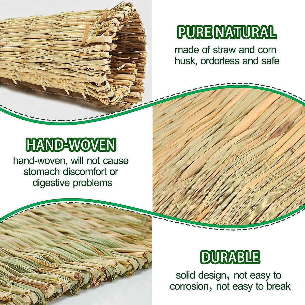 COTELEEC 2 PCS Rabbit Grass Mats, Natural Straw Hay Woven Rabbit Bed Cage Mats Pet Handmade Bedding, Sleeping Chewing Nesting and Toys for Hamster Bunny Chinchilla Bird and Other Small Animal (2Pcs)