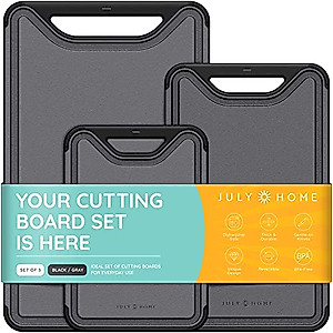 Cutting Boards for Kitchen - Plastic Cutting Board Set of 3, Dishwasher Safe Cutting Boards with Juice Grooves, Thick Chopping Boards for Meat, Veggies, Fruits, Easy Grip Handle, Non-Slip (Black/Gray)